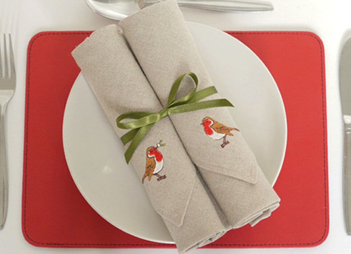 Embroidered Mr & Mrs Robin Napkins Set of Two - Etsy UK