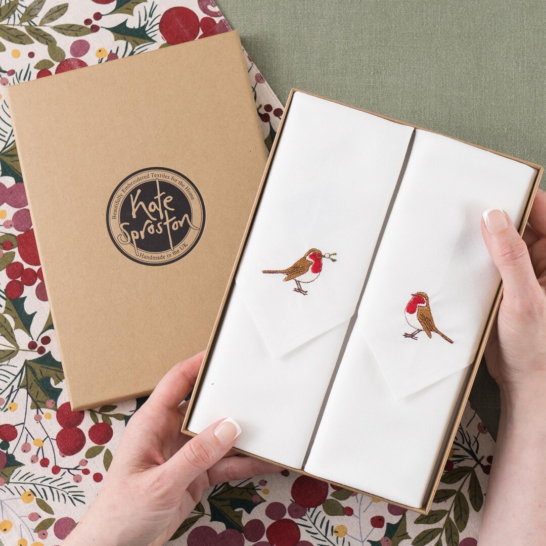 Embroidered Mr & Mrs Robin Napkins - Set of Two - Etsy UK