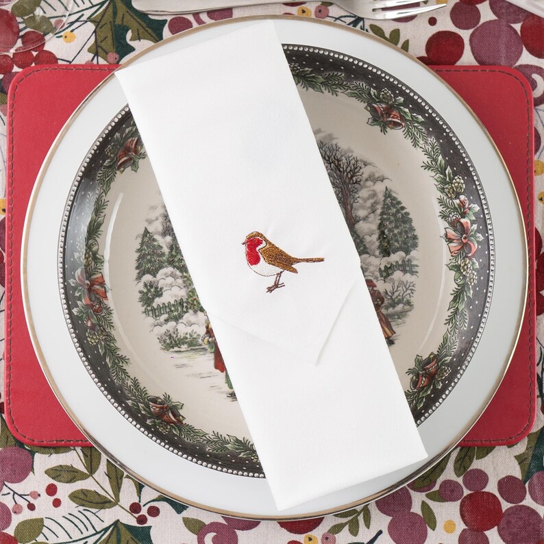 Embroidered Mr & Mrs Robin Napkins - Set of Two - Etsy UK