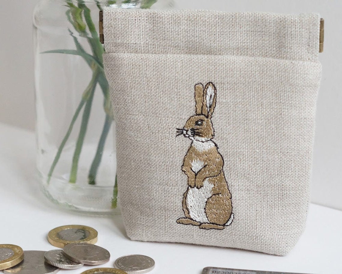 Rabbit Snap Purse Embroidered Linen Easter Gift - Etsy