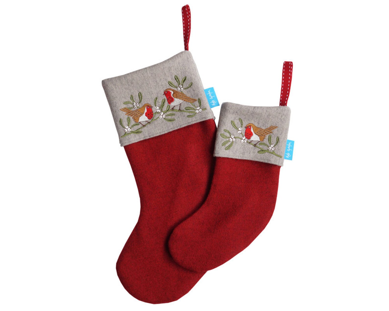 Embroidered Robin and Mistletoe Christmas Stocking - Etsy