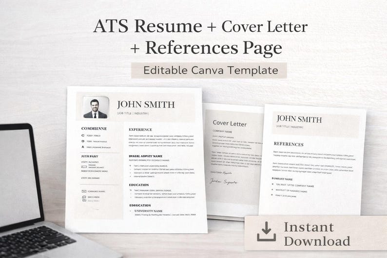 Modern ATS Resume, Cover Letter & References Template | Canva CV Bundle ...