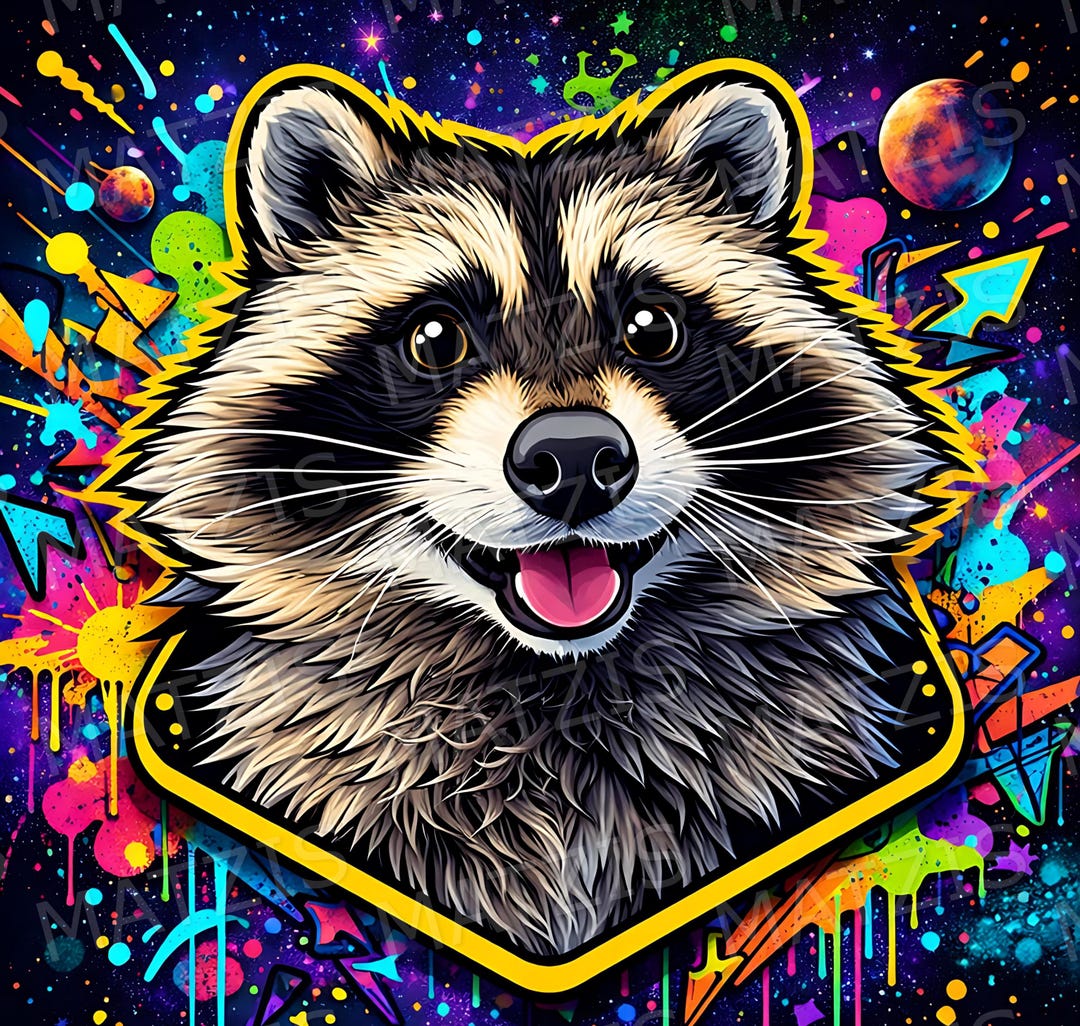 Colorful Raccoon Logo – Vibrant Animal Digital Art for T-shirts ...