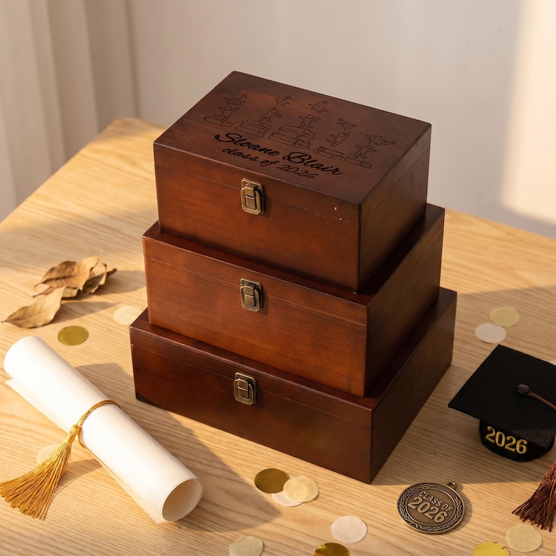 Custom Engraved Graduation Memory Box, Personalized Wooden Keepsake Box ...
