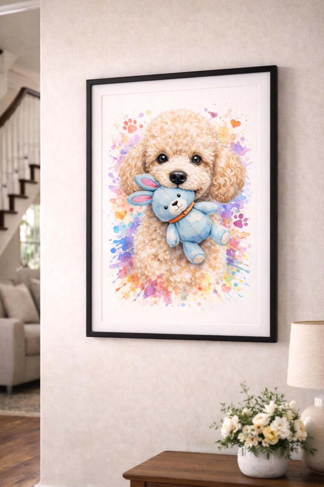 Cute Poodle Puppy Printable Wall Art With Toy | Nursery Dog Watercolor ...