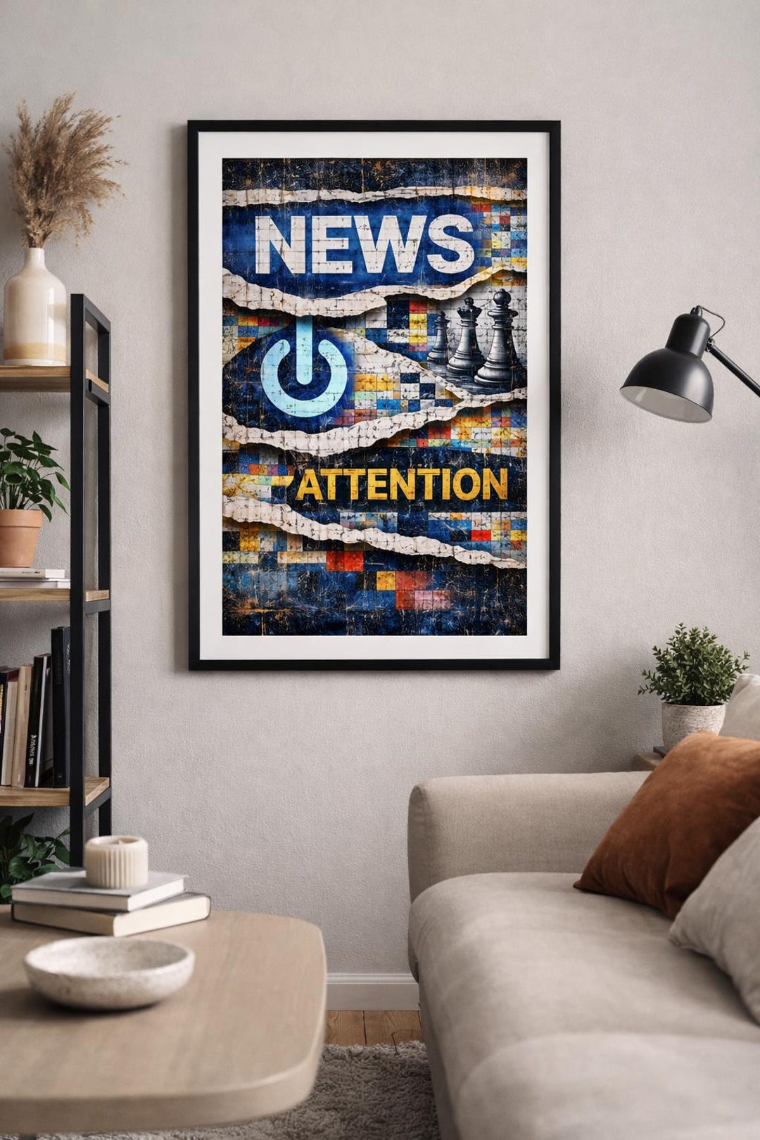 NEWS Attention Poster | Modern Abstract Typography Wall Art | Bold ...