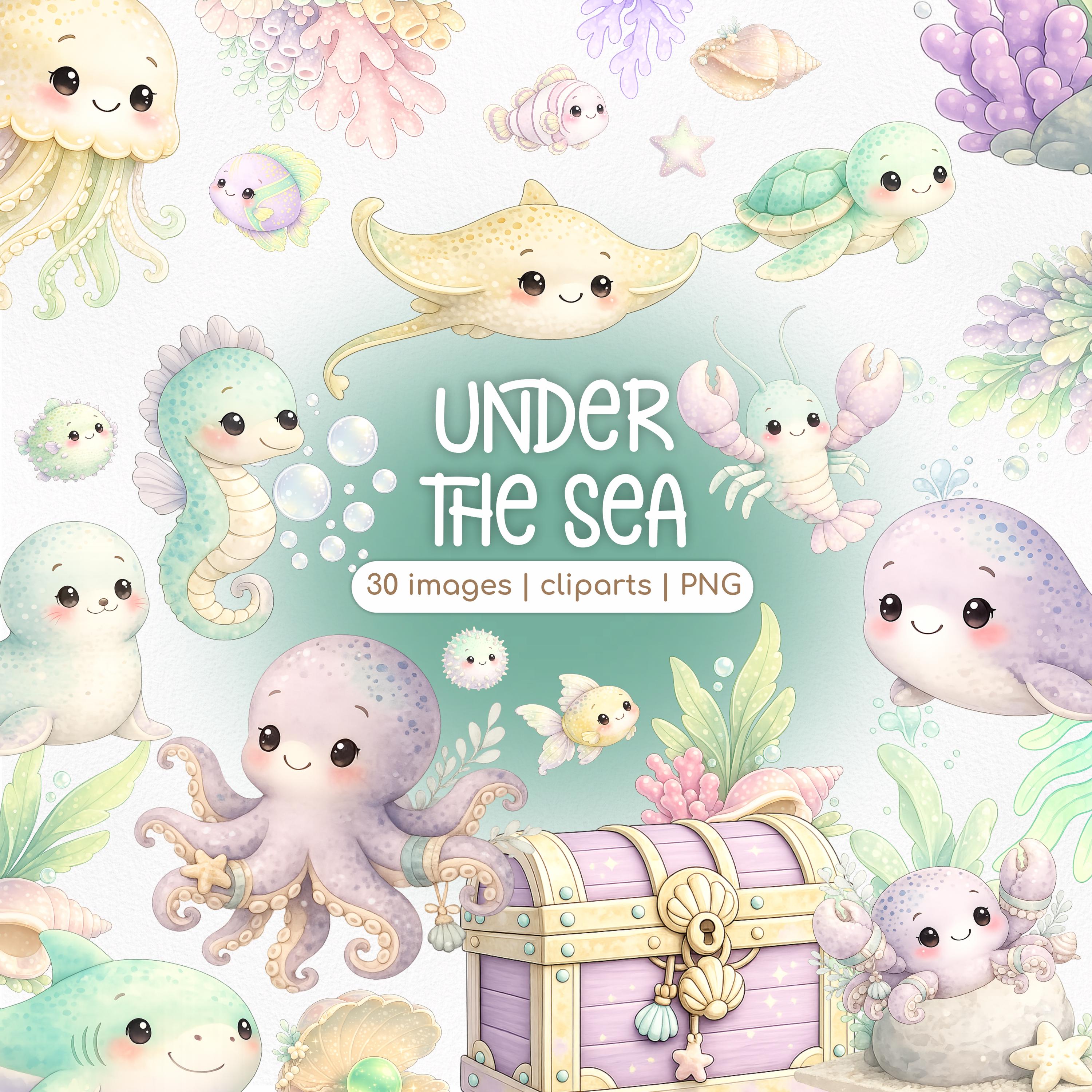 Under the Sea Clipart, Cute Ocean Animals, Baby Sea Creatures ...