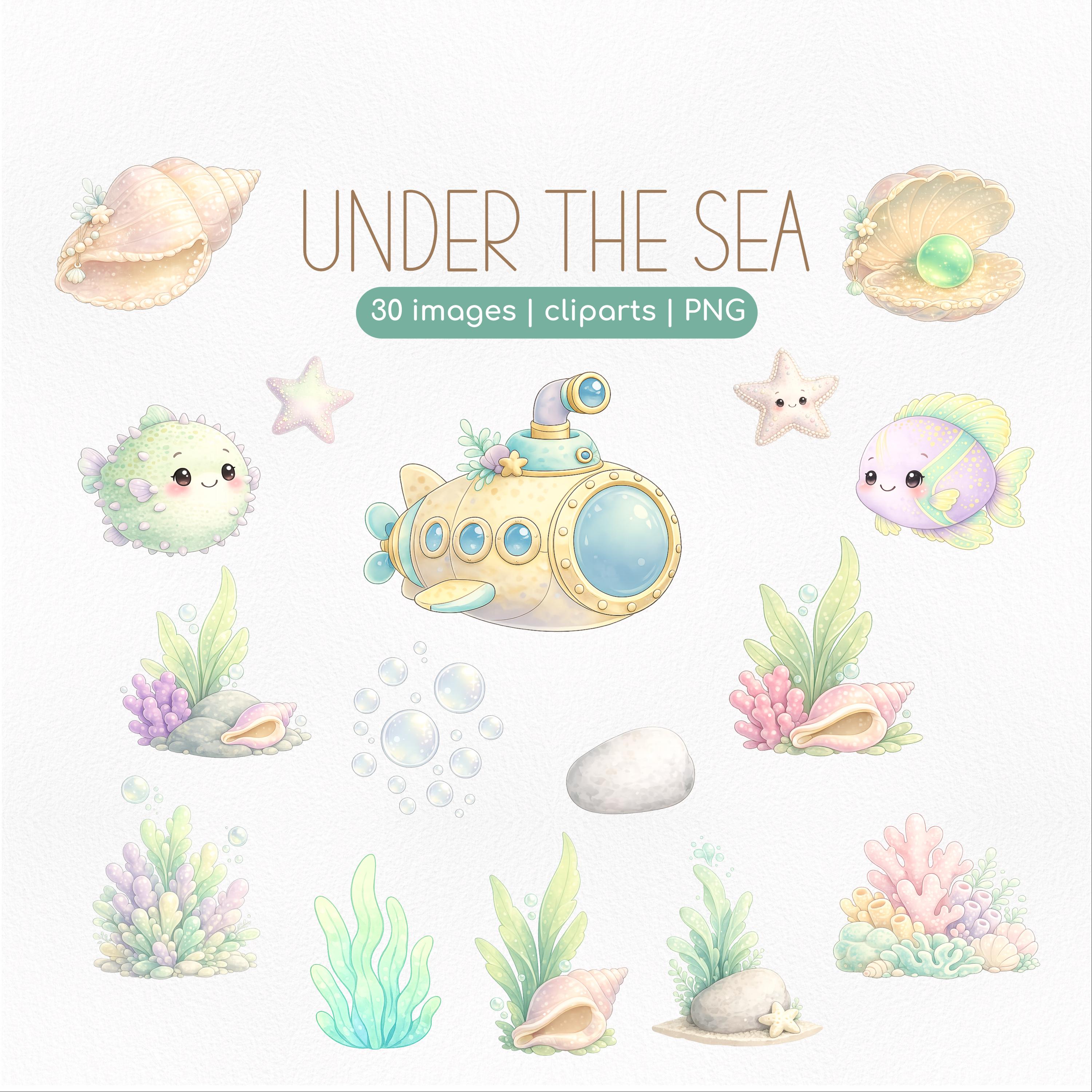 Under the Sea Clipart, Cute Ocean Animals, Baby Sea Creatures ...
