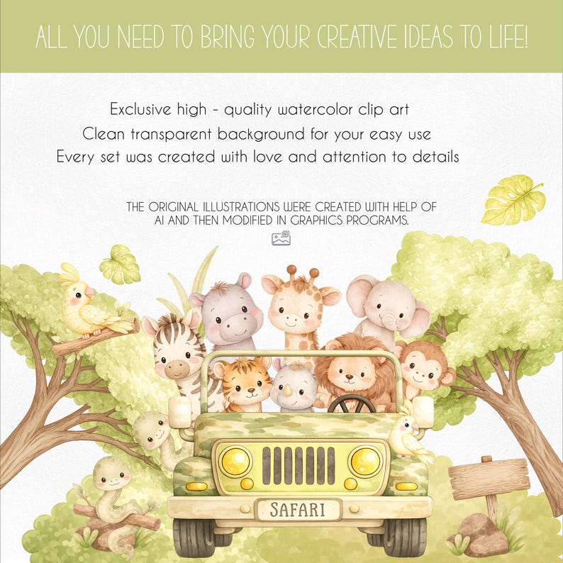 Safari Baby Animals Clipart PNG – Cute Watercolor Savanna Animals ...