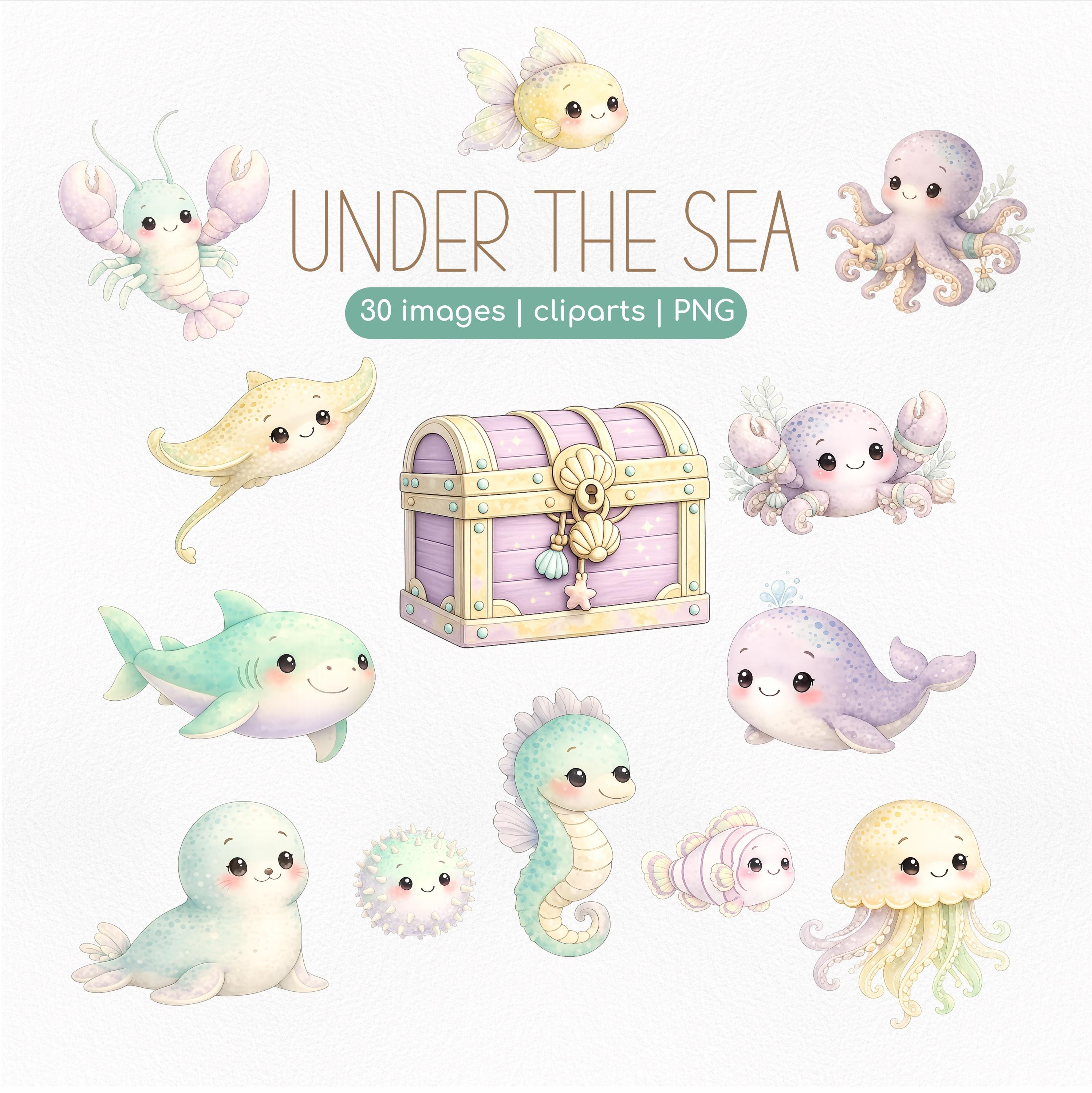Under the Sea Clipart, Cute Ocean Animals, Baby Sea Creatures ...