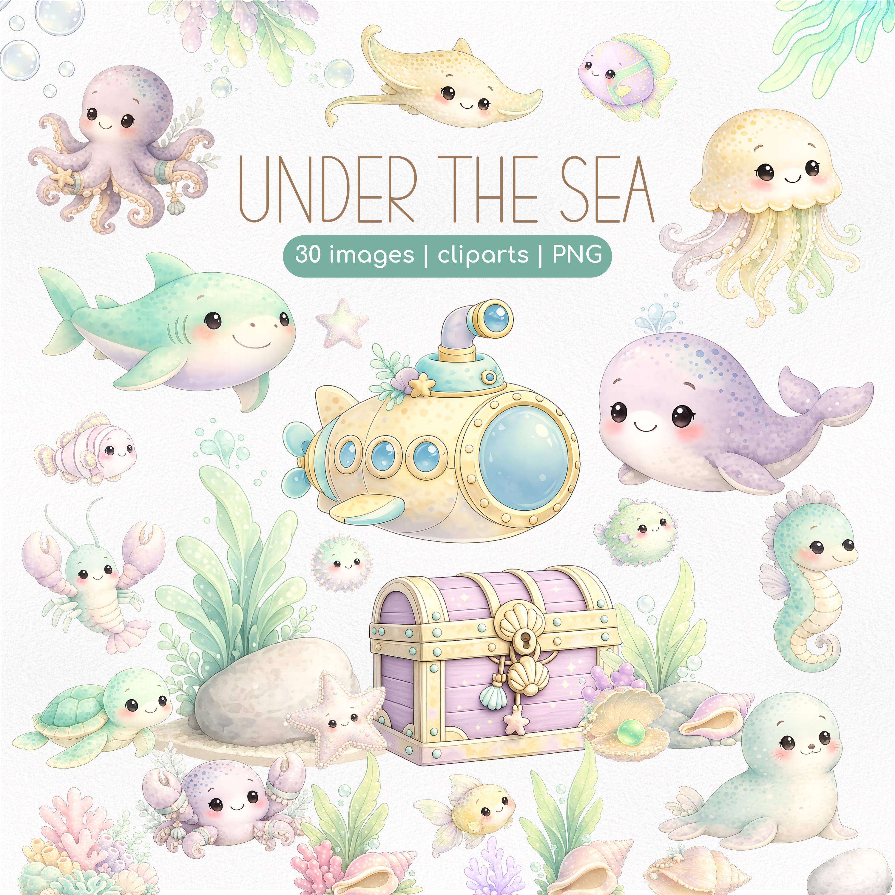 Under the Sea Clipart, Cute Ocean Animals, Baby Sea Creatures ...