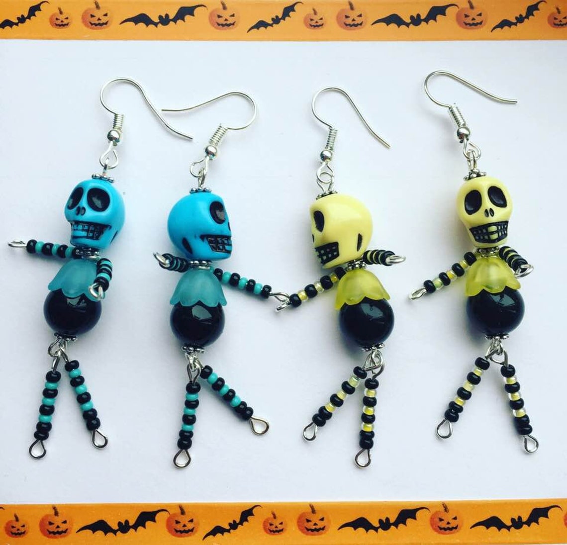 Beaded Skeleton Earrings, Halloween Earrings, Skull Earrings, Black ...