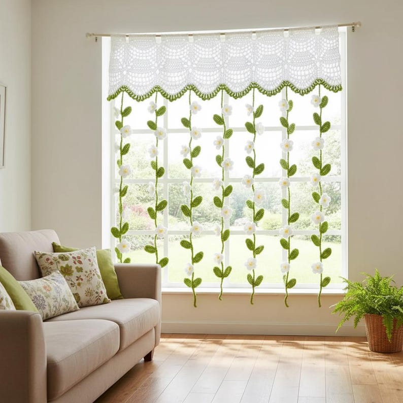 Flower Curtain Crochet Pattern, Boho Window Decor (PDF Tutorial) - Etsy ...