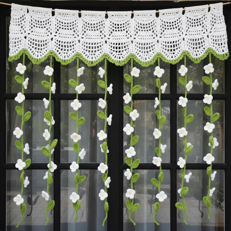 Flower Curtain Crochet Pattern, Boho Window Decor (PDF Tutorial) - Etsy ...