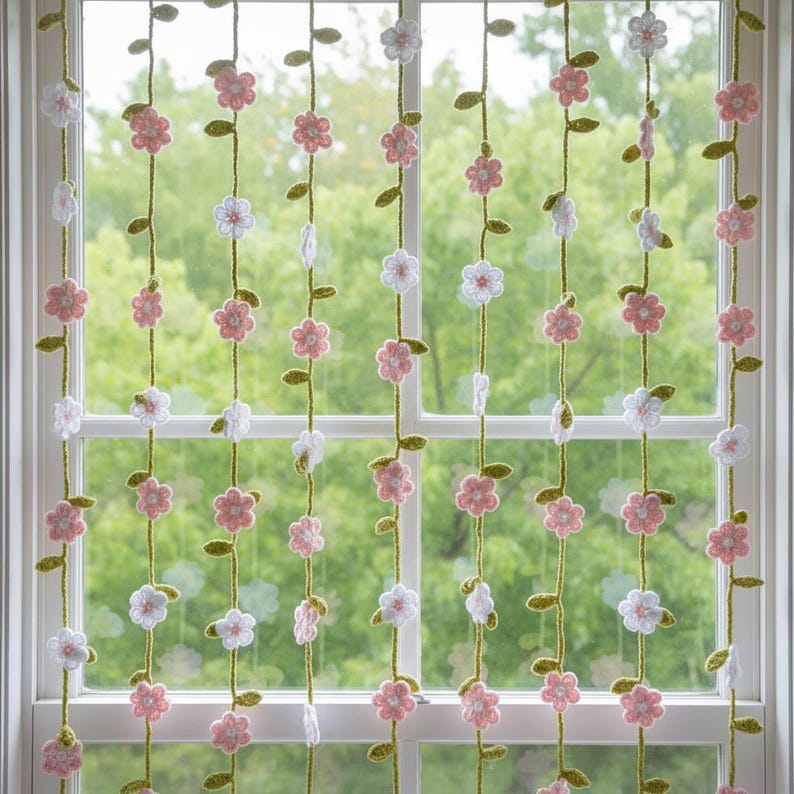 Boho Crochet Flower Curtain Pattern , Leaf Wall Hanging , Curtain for ...