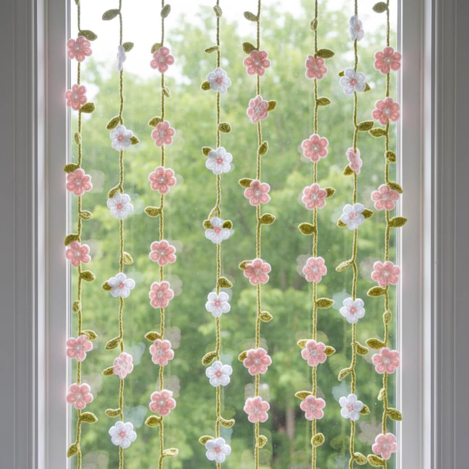 Boho Crochet Flower Curtain Pattern , Leaf Wall Hanging , Curtain for ...