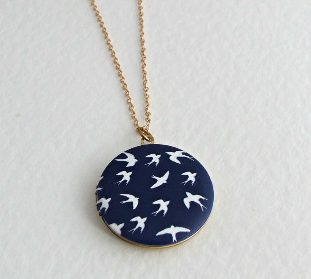 Blue Bird Locket .. Navy Blue Locket, Round Locket - Etsy