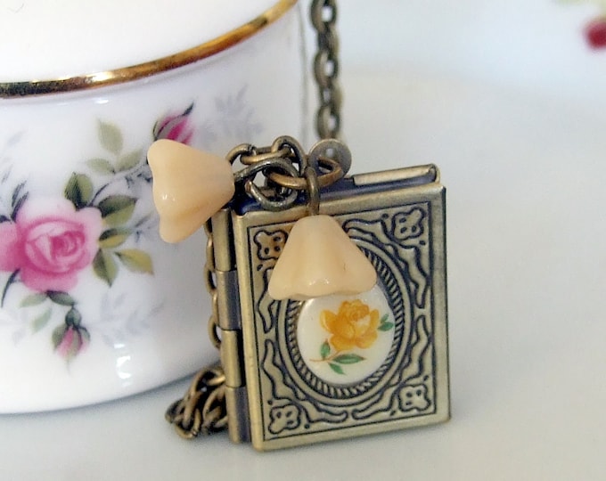 Antique Bronze Book Locket .. Vintage Style Locket Necklace - Etsy