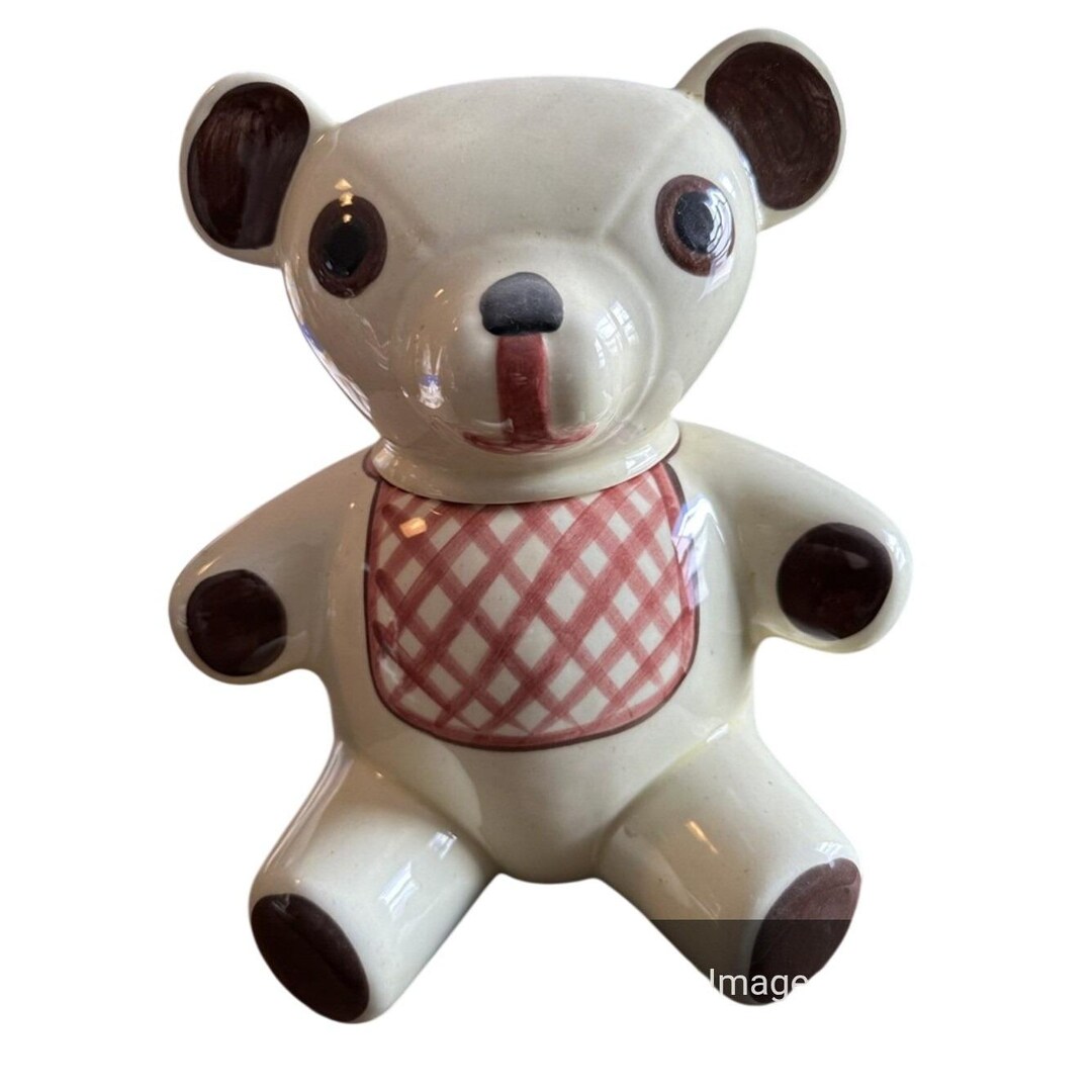 Vintage NS Gustin Co Ceramic Teddy Bear Cookie Jar Hand Decorated Made ...