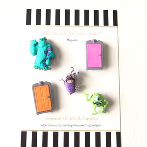 Monsters Inc Magnets, Thumbtacks Pushpins, Sully, Mike, Boo, Doors ...