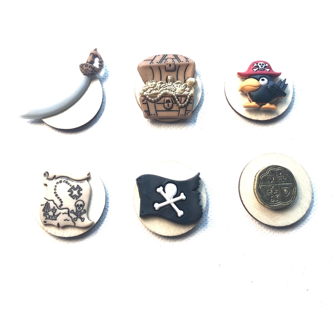 Pirate Magnets, Thumbtacks, Treasure Chest, Gold Doubloons, Map, Sword ...