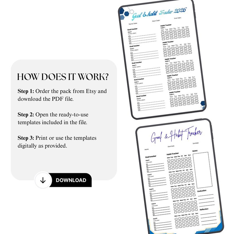 Monthly Goal & Habit Tracker PDF PNG 2026 Routine Building Success ...