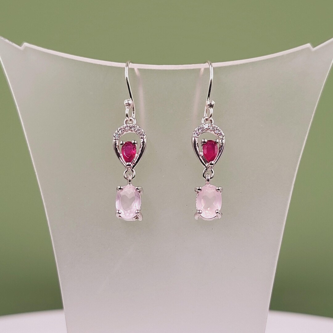 Handmade Sterling Silver Ruby Rose Quartz Drop Earrings - Etsy