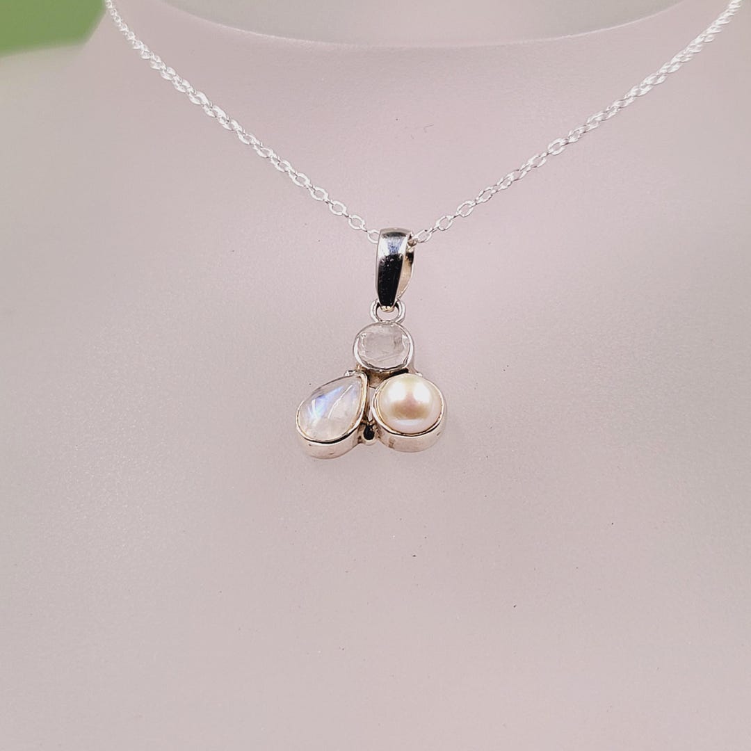 Moonstone Pearl Necklace, Rainbow Moonstone, Faceted Moonstone, Pearl ...