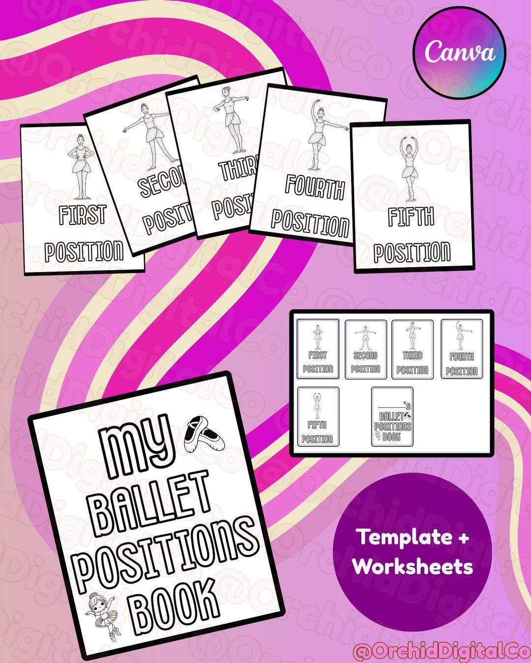 Colorable Ballet Positions Flashcards for Kids | Printable Canva Dance ...