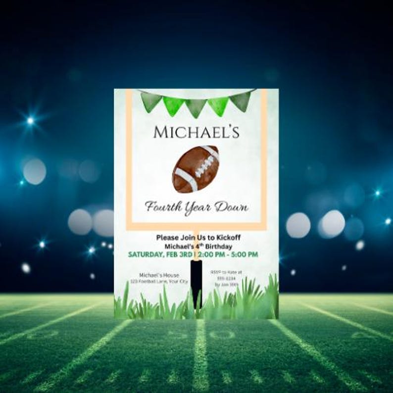 Football Birthday Invitation | Fourth Year Down | Boy Birthday Party ...