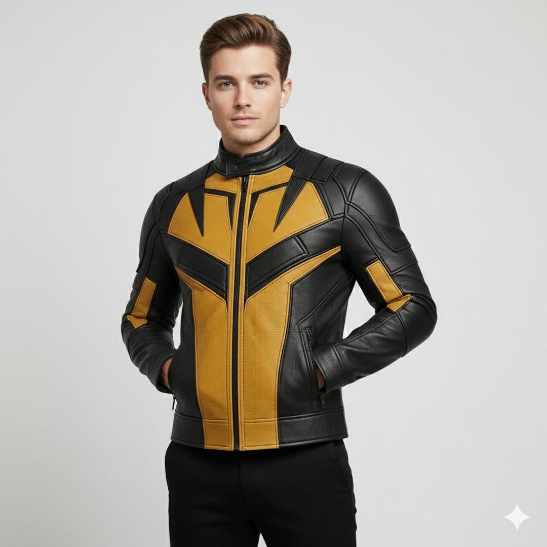 Men's Wolverine Inspired Leather Biker Jacket - X-men Cosplay Costume ...