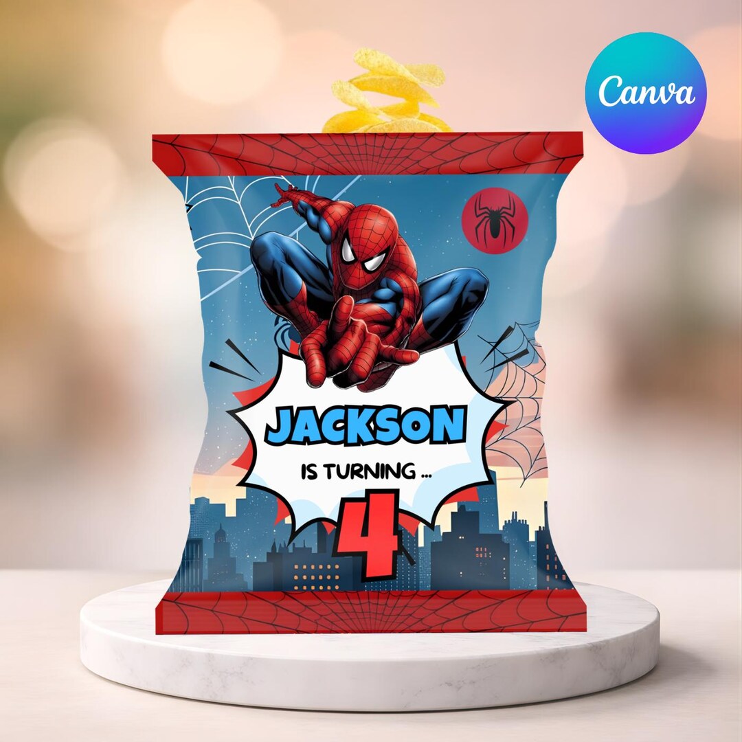Spiderman Chip Bag Wrapper | Superhero Birthday Party Favors | Editable ...