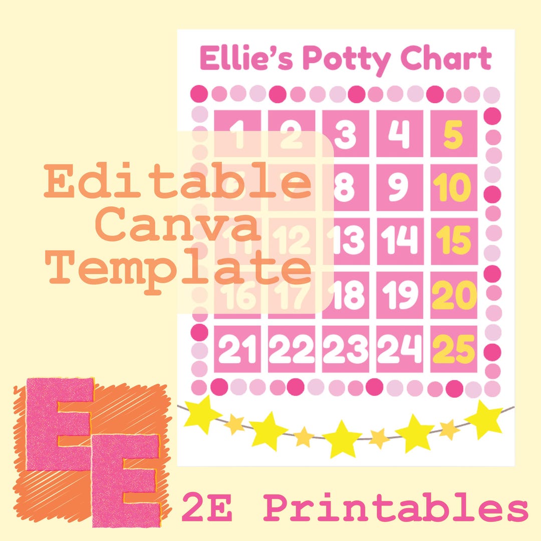 Potty Chart Printable Canva Template With Pink Dots and Yellow Stars - Etsy