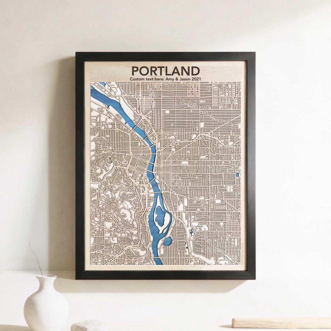 Portland Custom Map – Luxury 3D Wooden City Map, Personalized Engraving ...