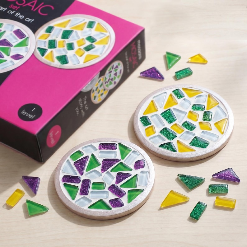 DIY Mosaic Coaster Kit, Round Glass Tile Drink Coasters Craft Set ...