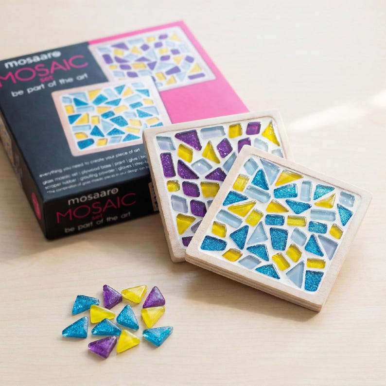 DIY Mosaic Coaster Kit, Glass Tile Drink Coasters Craft Set, Handmade ...
