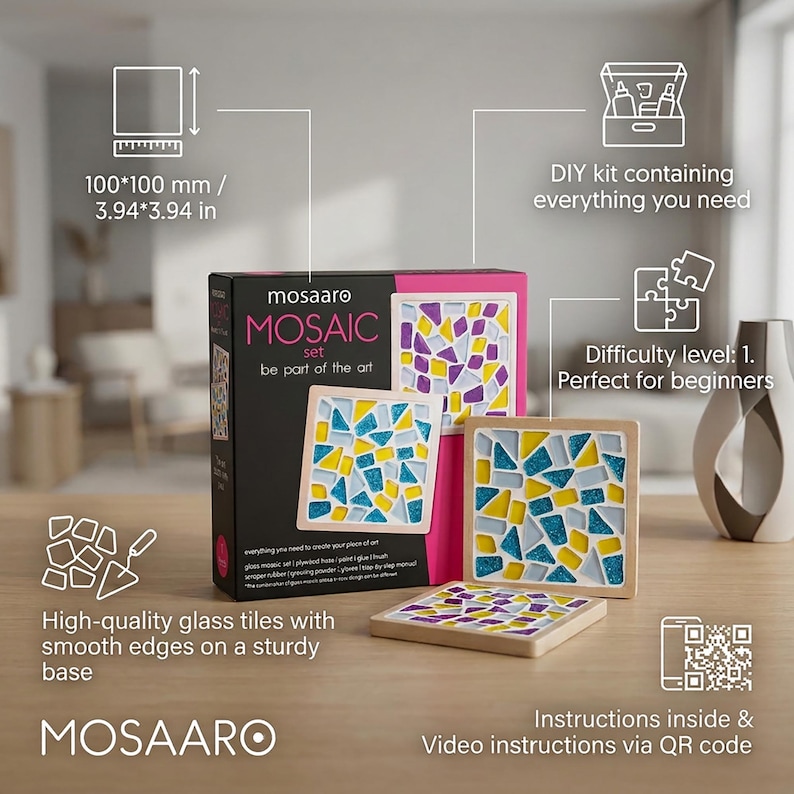 DIY Mosaic Coaster Kit Set, Glass Tile Drink Coasters, Handmade Table ...