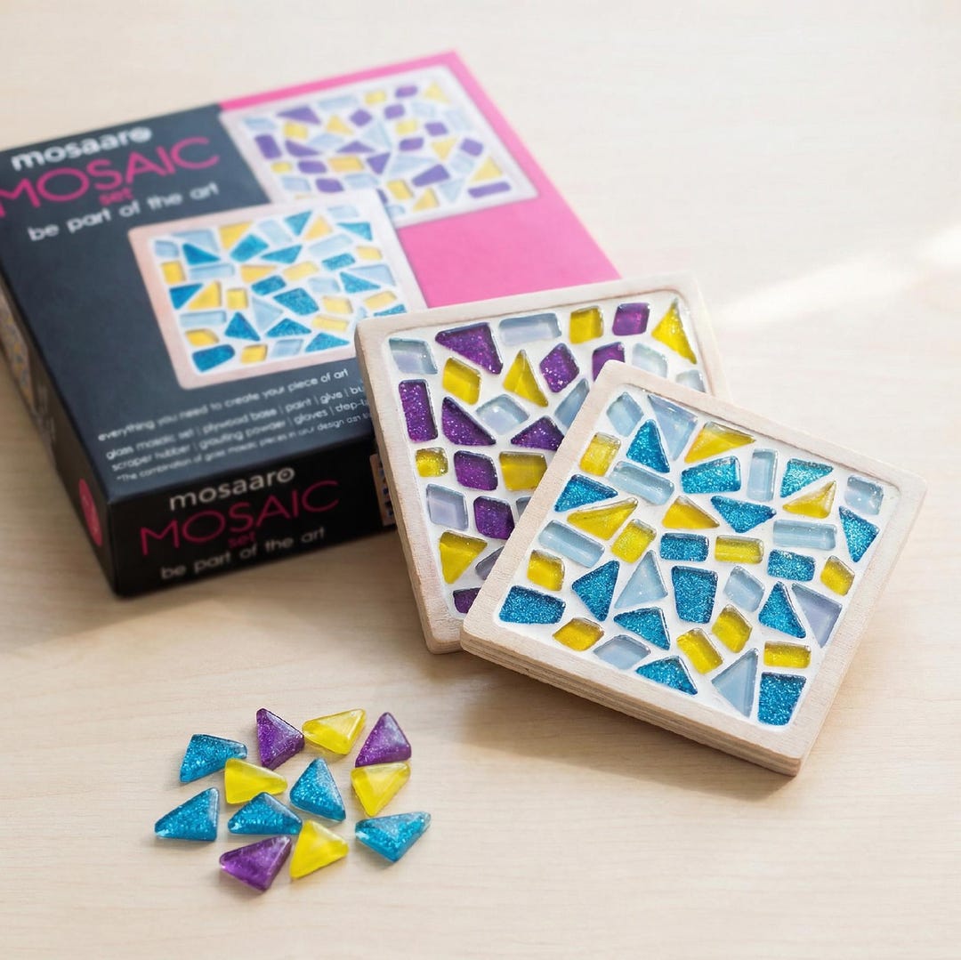 DIY Mosaic Coaster Kit Set, Glass Tile Drink Coasters, Handmade Table ...