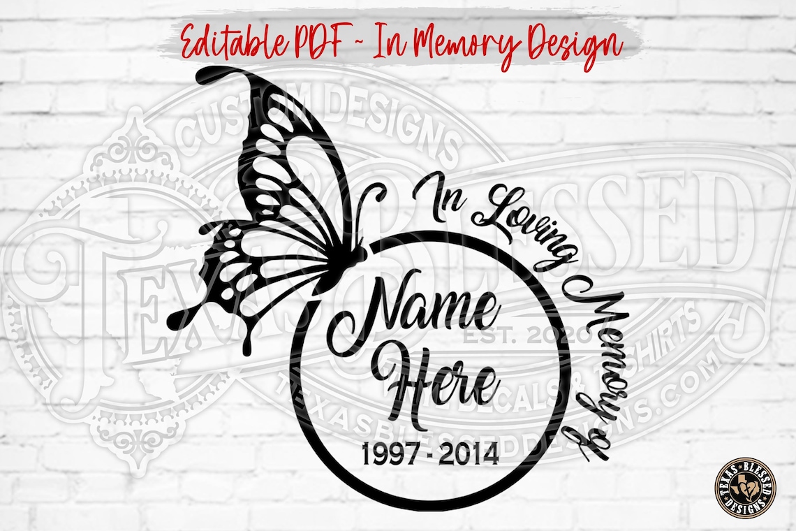 In Loving Memory Butterfly SVG in Loving Memory Editable in - Etsy