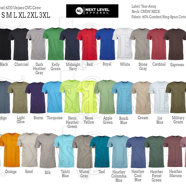 Next Level 6210 Color Chart - Etsy