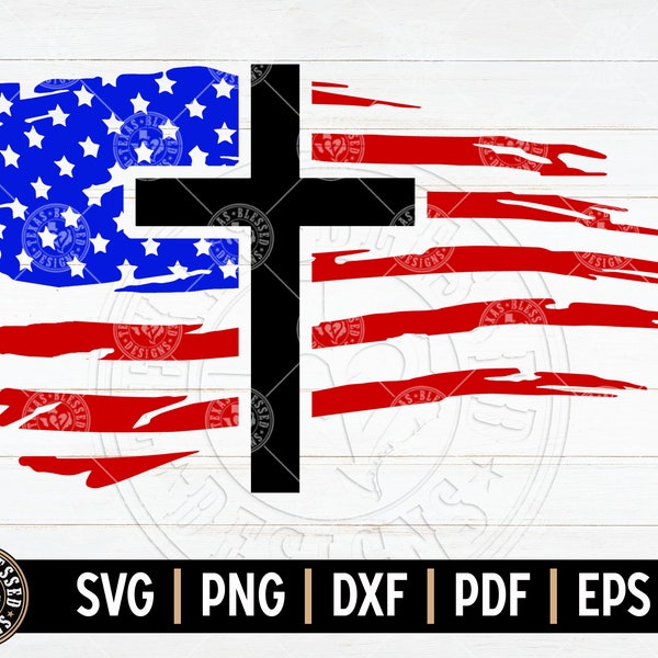 Cross With American Flag Digital - Etsy