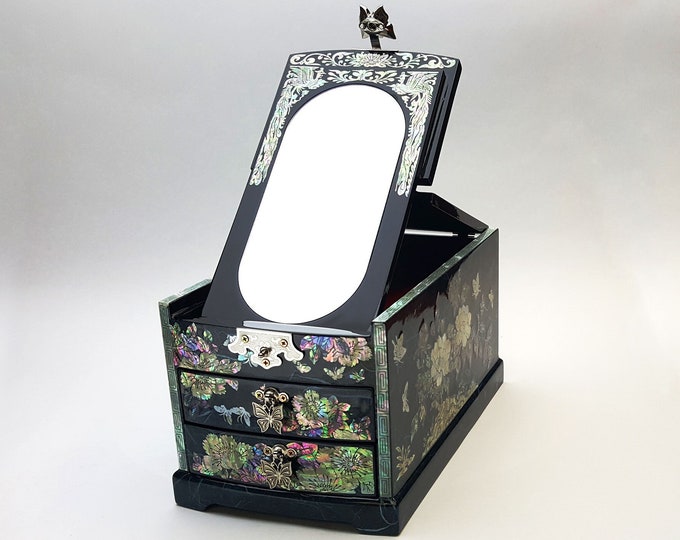 Bonghwang Blue Traditional Korean Makeup Table With Mirror and 2 ...