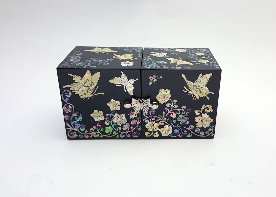 Mother-of-pearl Butterfly Mini Folding Jewelry Box With 4 Drawers, Matt ...