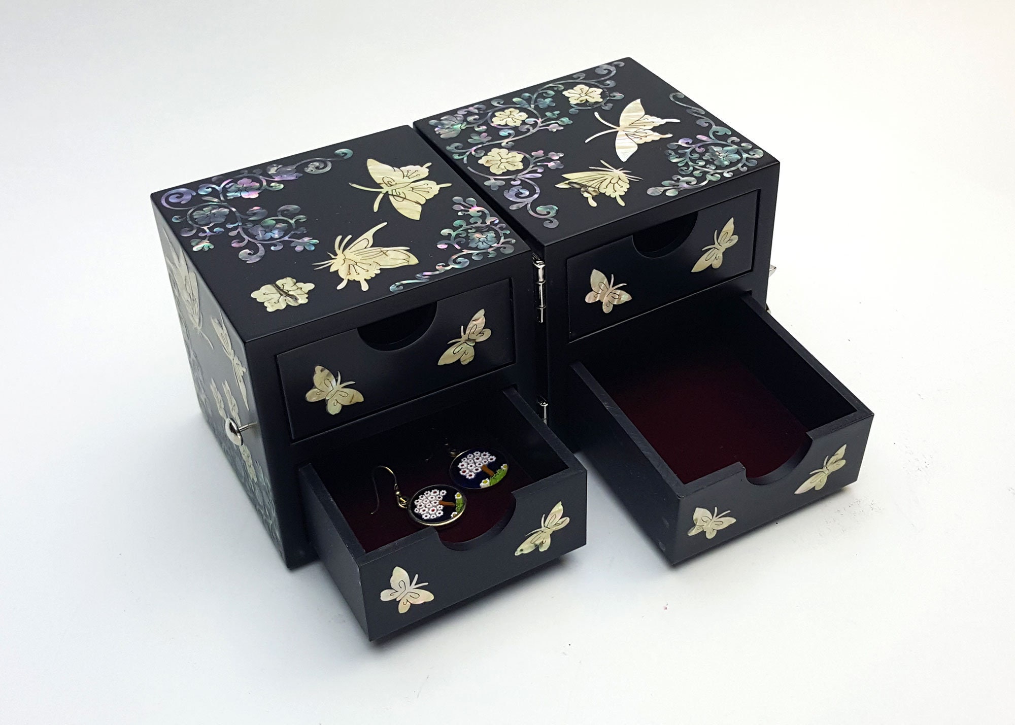 Mother-of-pearl Butterfly Mini Folding Jewelry Box With 4 Drawers, Matt ...