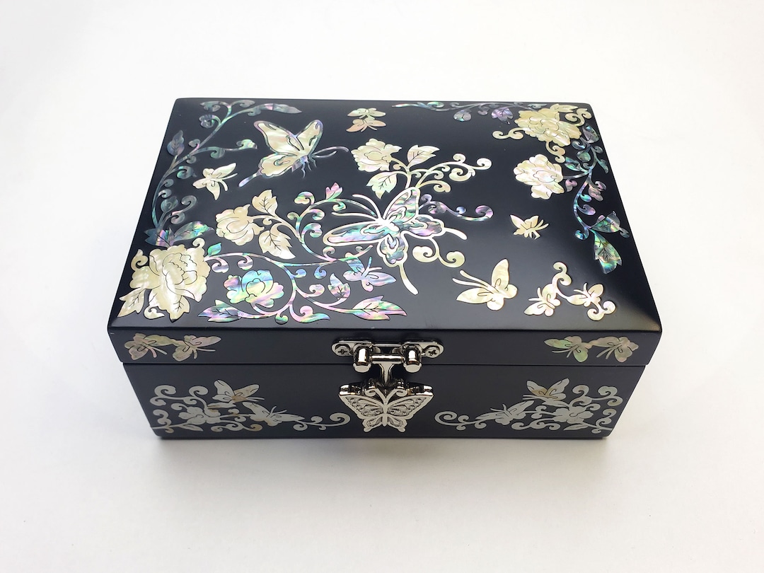 Vine/butterfly Black Jewelry Box Najeon Chilgi With Mirror - Etsy