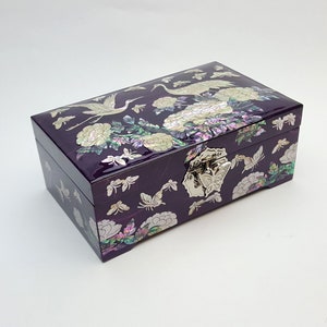 Traditional Korean Purple Najeon Chilgi Jewelry Box With Mirror Cranes ...