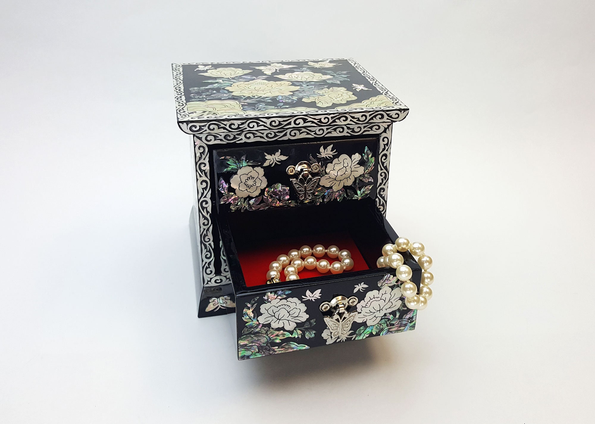 Black Najeon Chilgi 2 Drawer Jewel Box Traditional Korean Mother of ...