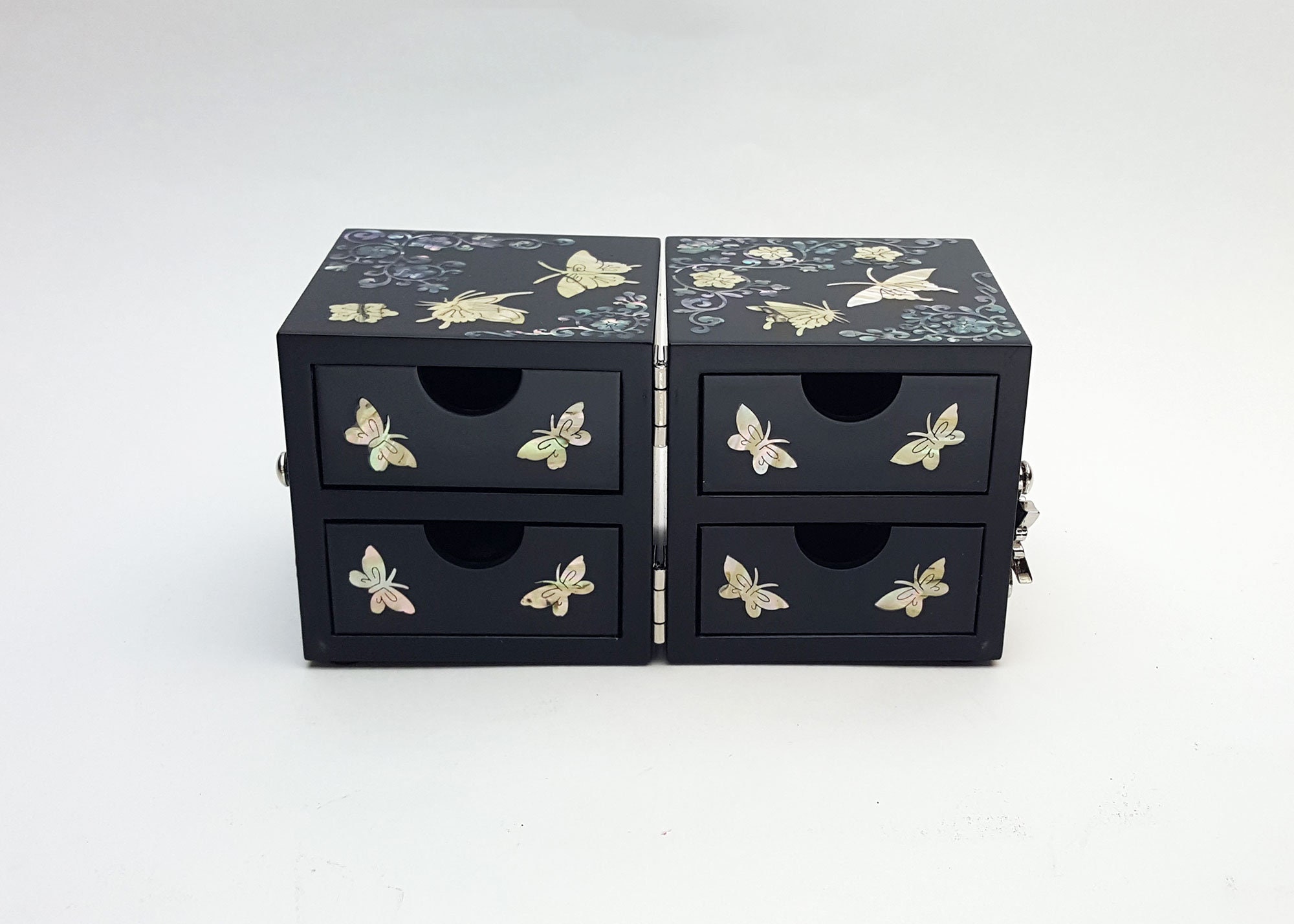 Mother-of-pearl Butterfly Mini Folding Jewelry Box With 4 Drawers, Matt ...