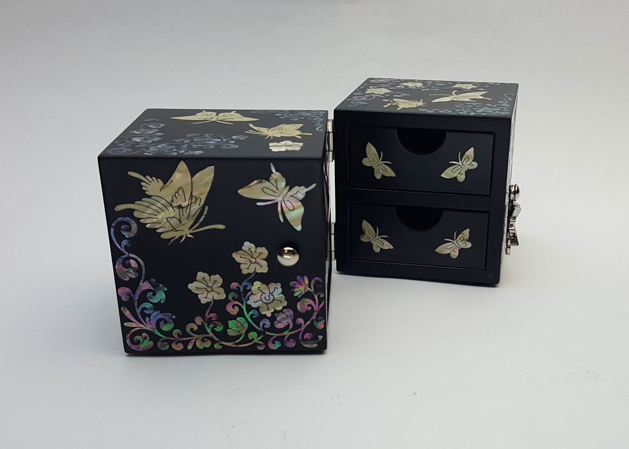 Mother-of-pearl Butterfly Mini Folding Jewelry Box With 4 Drawers, Matt ...