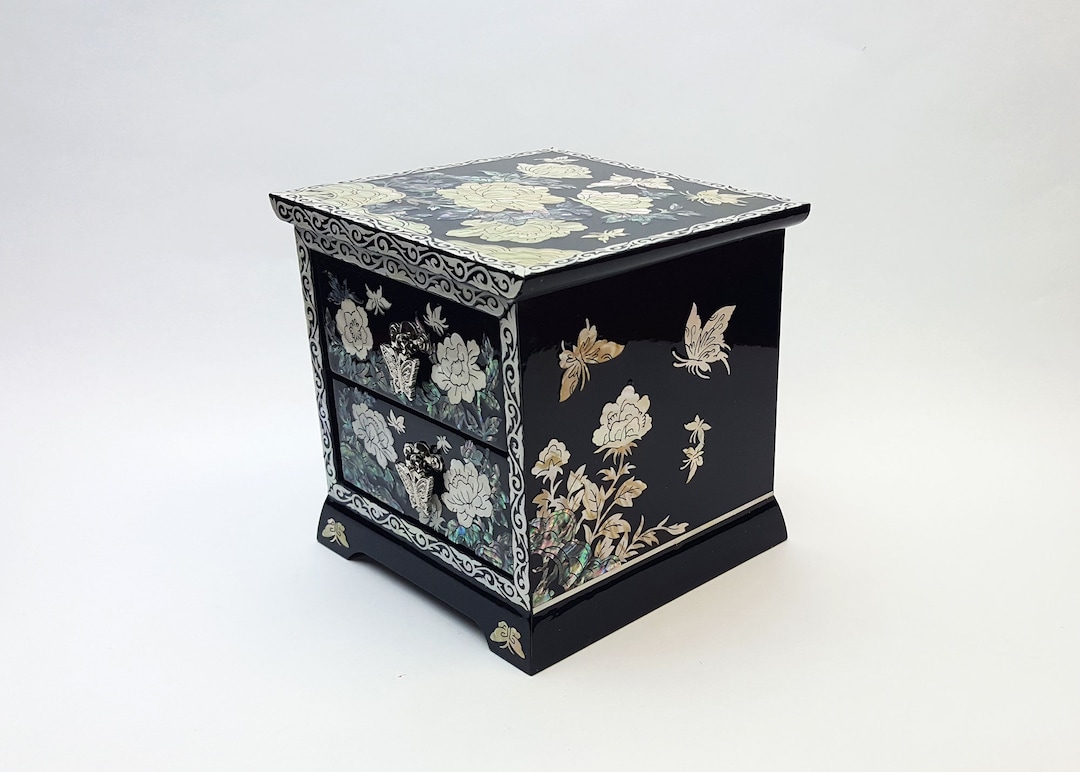 Black Najeon Chilgi 2 Drawer Jewel Box Traditional Korean Mother of ...